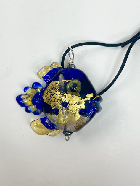 Isinglass Design Necklace: Colbalt & Gold Fish – ESSE Purse Museum & Store